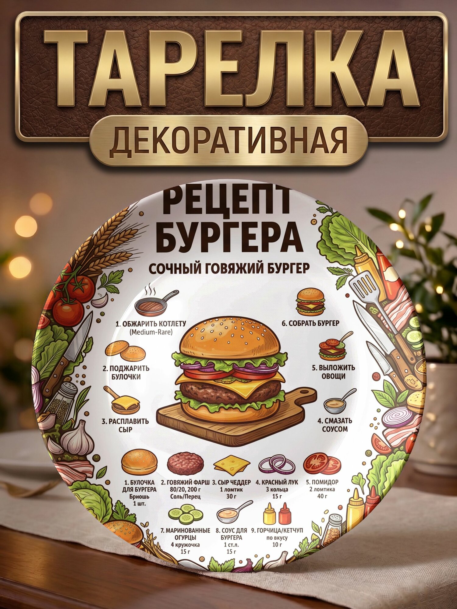 Тарелка декоративная Рецепт бургера