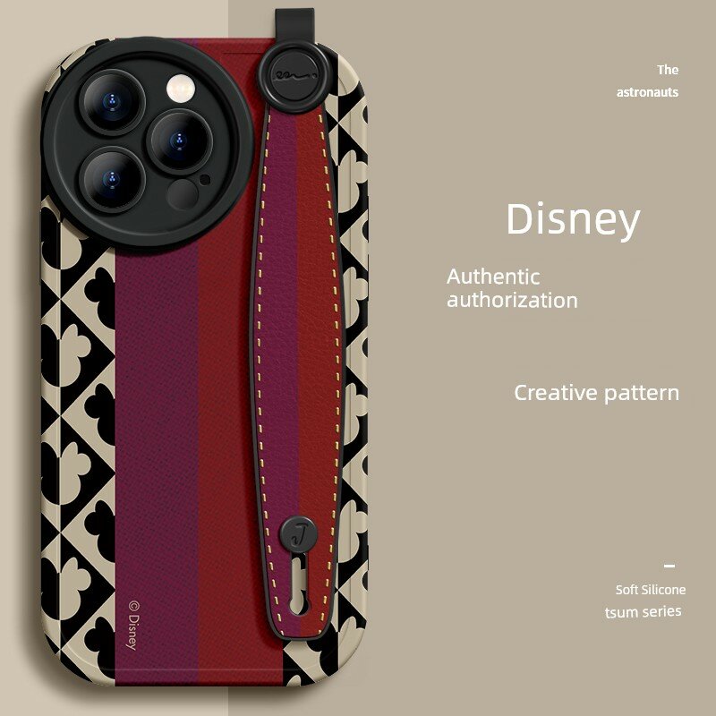 IPhone 16 Pro Max Yadan Chorny Vertikalnyy Diamantovyy Pattern Minnie Silikonovyy Remeshok s Otkrytiem dlya Ob'ektyva