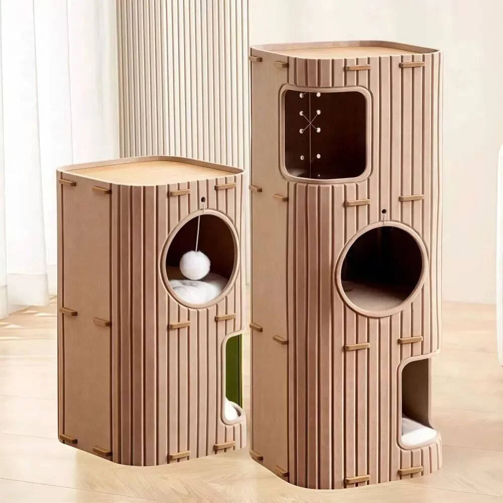 Дом для кошек Котячий домик из войлока 2 этажа 37*37*60 см Серый — фото 1