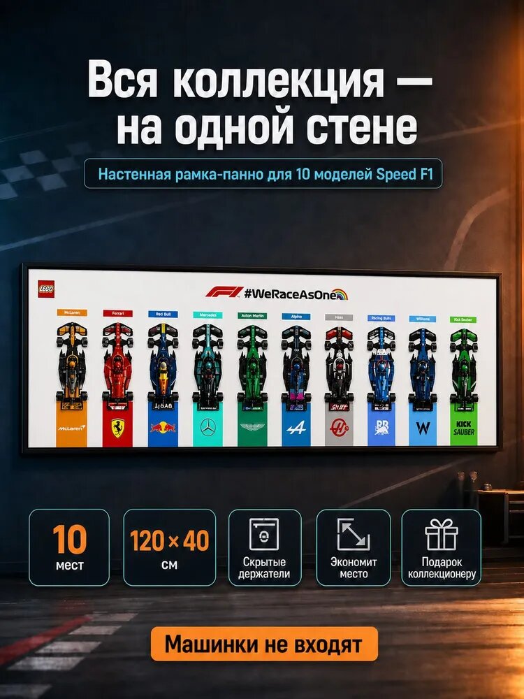Настенная фоторамка "Speed F1", 120х40 см, для 10 моделей, акрил