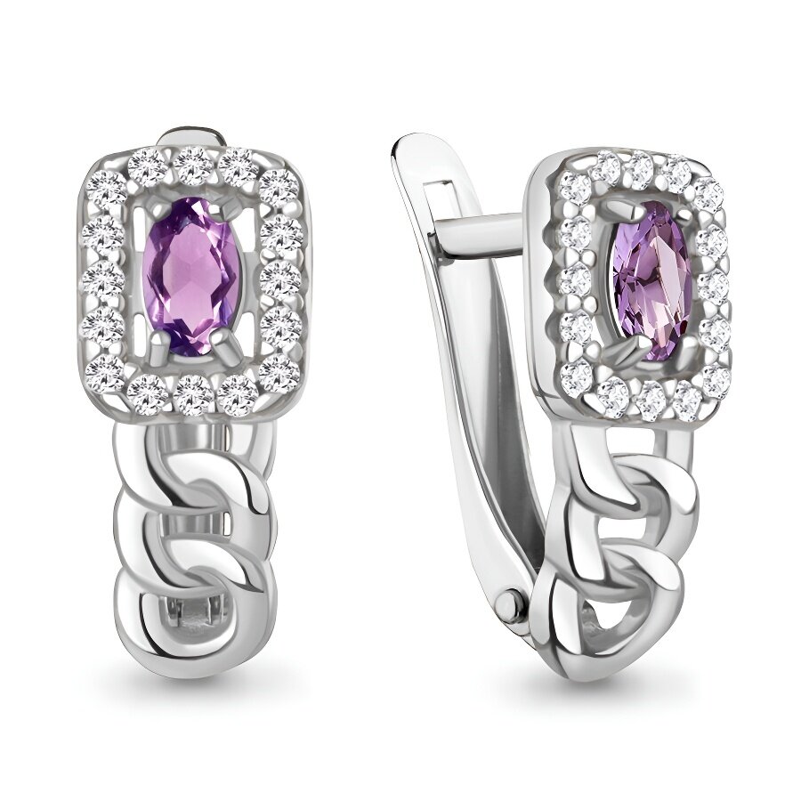 Серьги Яхонт, серебро, 925 проба, аметист, фианит