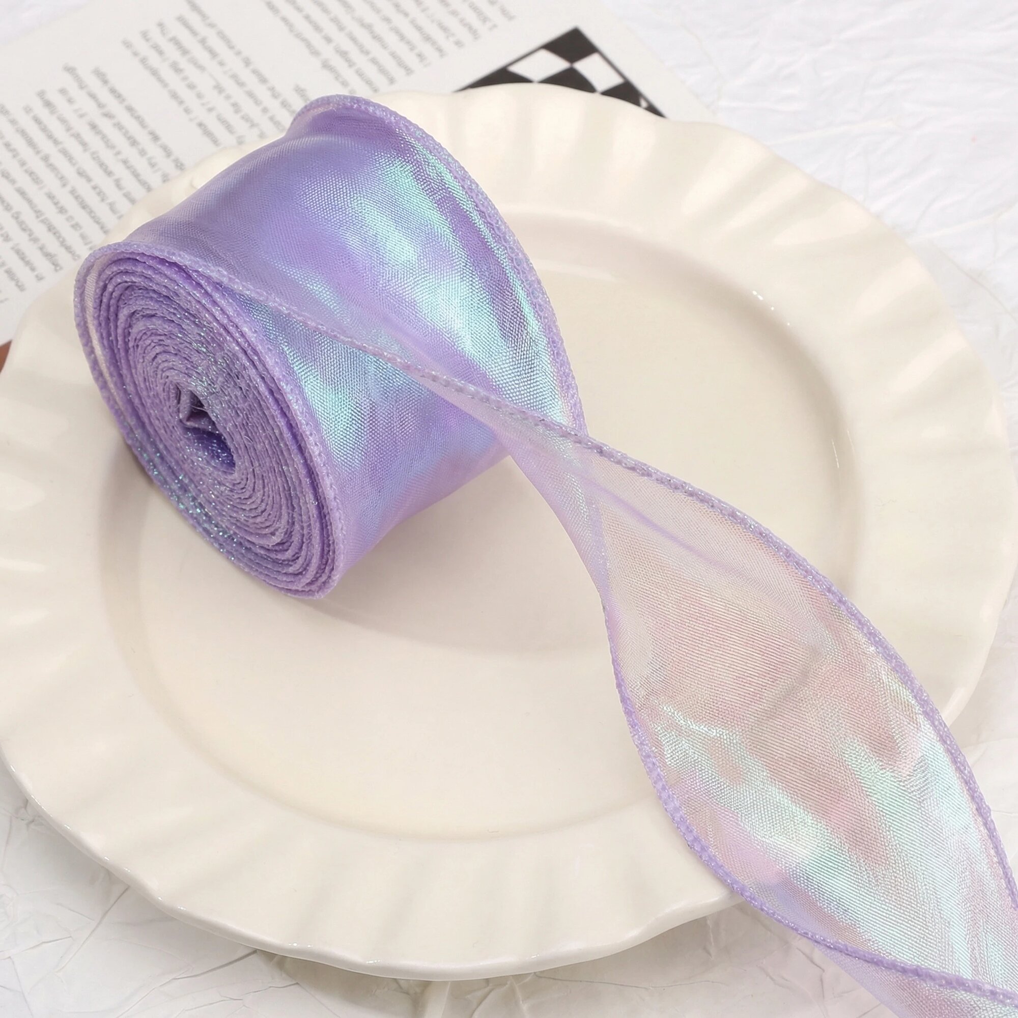 Лента органза Beadia "рыбий хвост", 4 см, 1-10 ярдов Фиолетовый, Purple, 4cm 10Yards