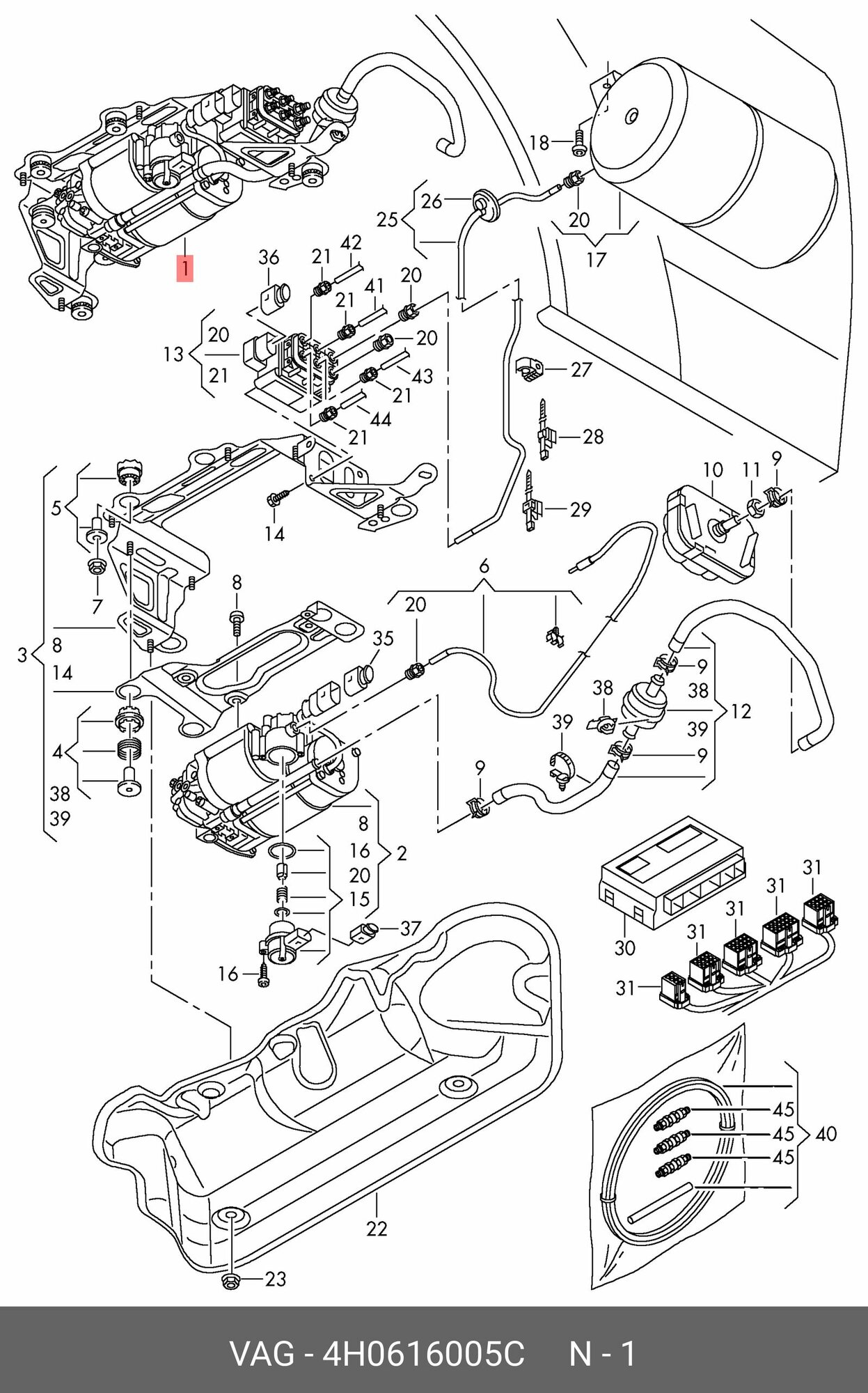 Компрессор пневмоподвески Audi A8 (D4), Omegation ASP10008 (аналог VAG 4H0616005D)