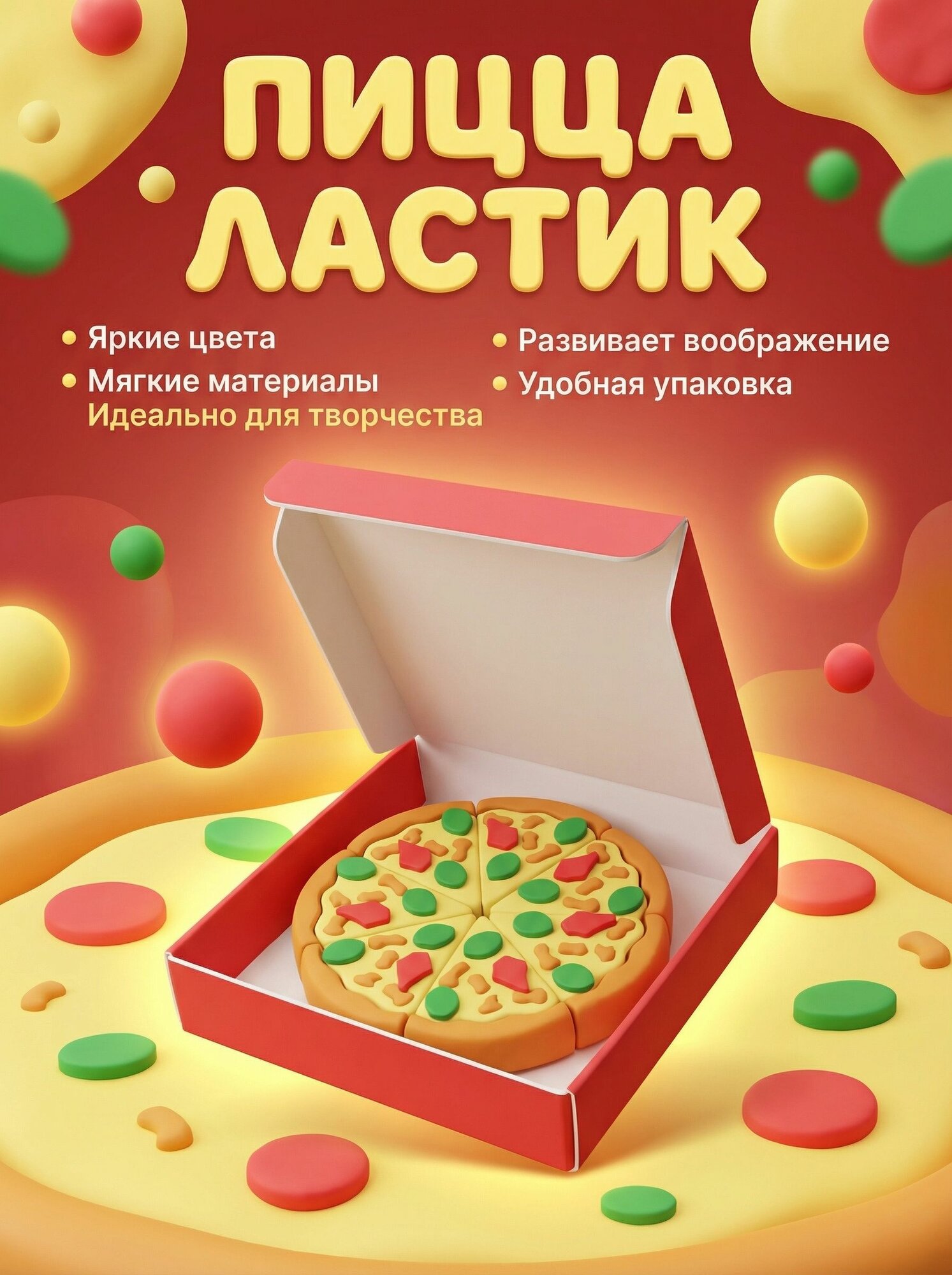 Набор ластиков Пицца, Милые ластики, 6 кусочков в наборе