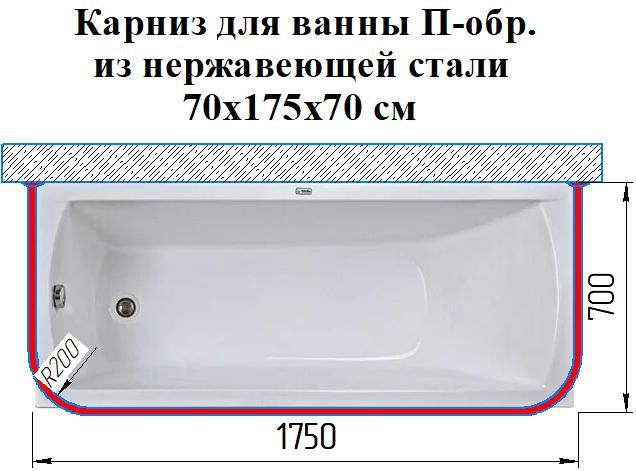 Карниз для ванны П-обр. 70х175х70 см из нержавеющей стали TUGATTI