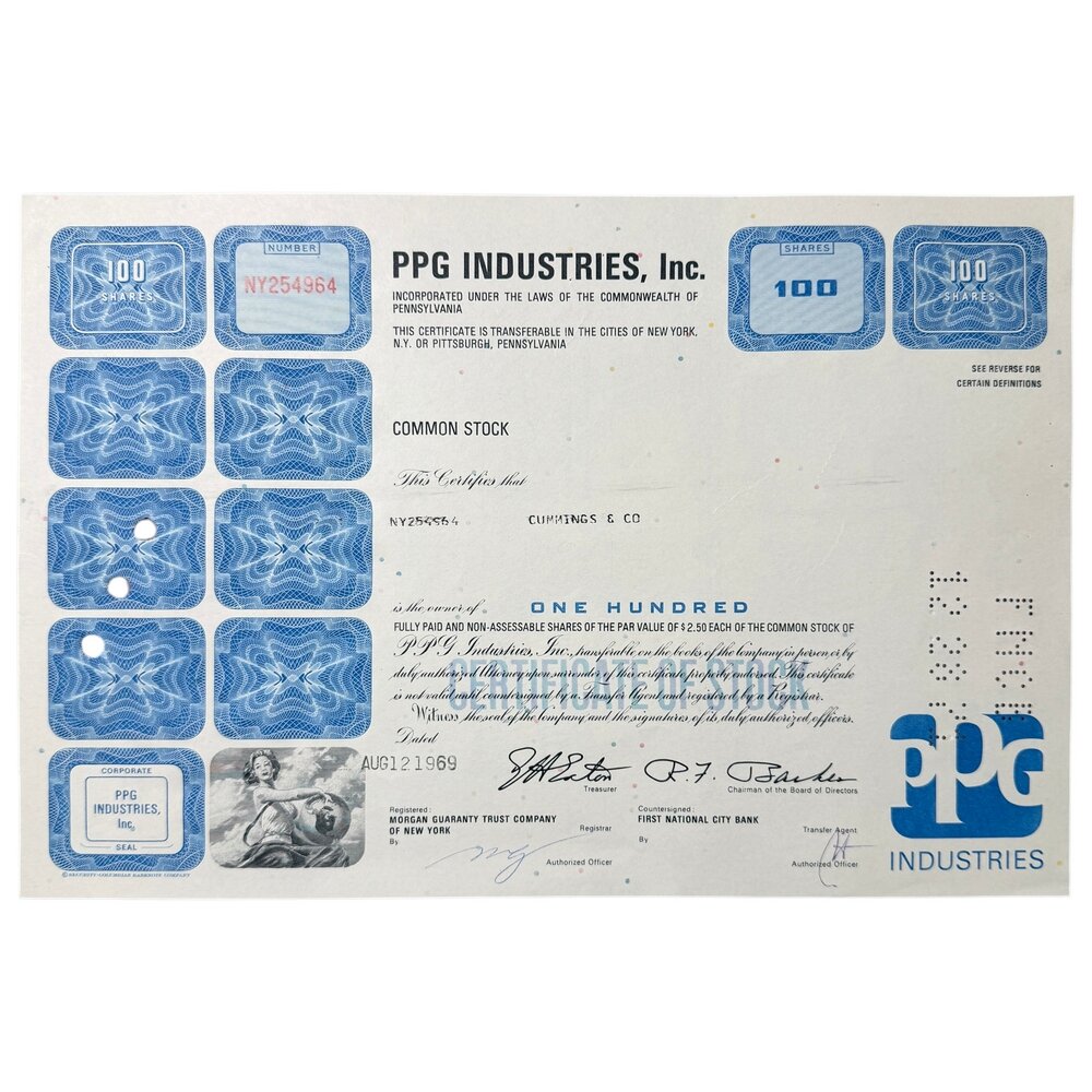 США, PPG Industries, Inc, сертификат на 100 акций 1969 г. (Серия NY)