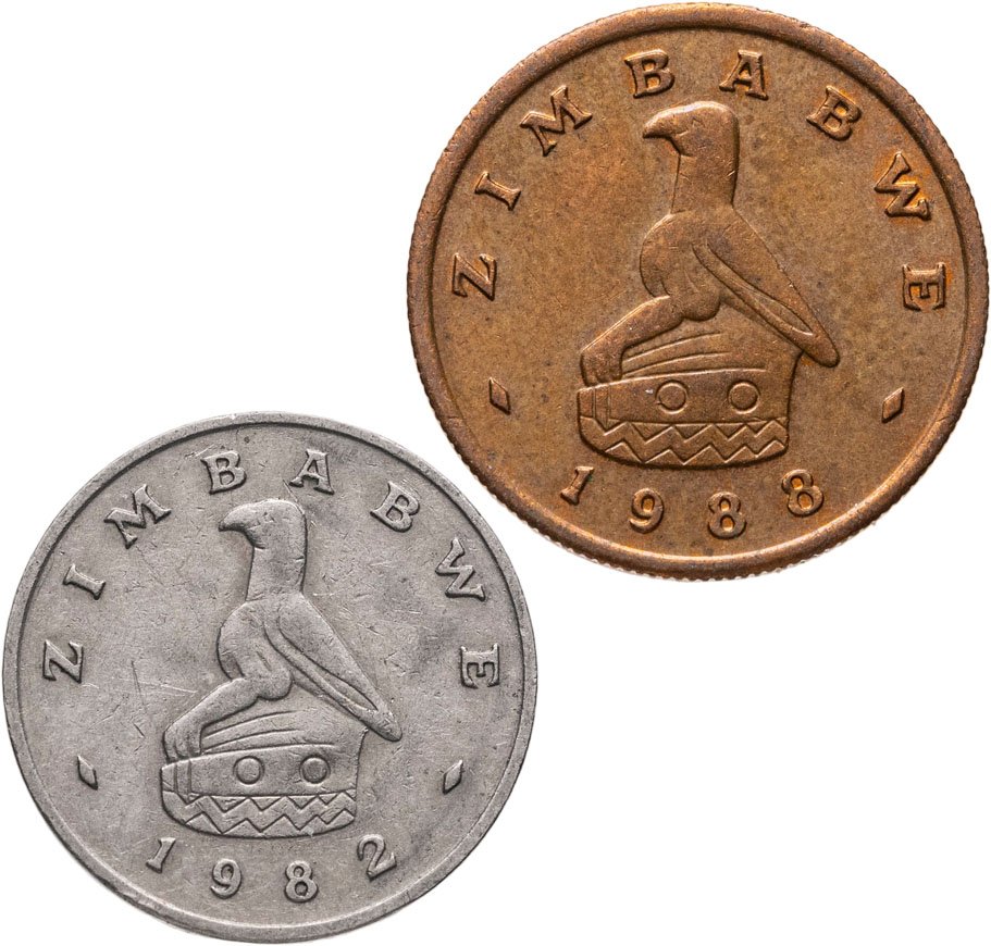 Зимбабве набор из 2 монет 1 и 5 центов cents 1982-1988, Мельхиор медь-никель, в сохранности XF