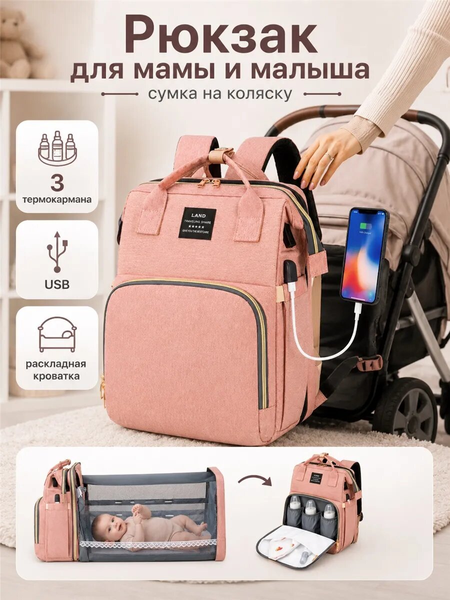 Рюкзак для мамы и малыша сумка на коляску для школы и спорта