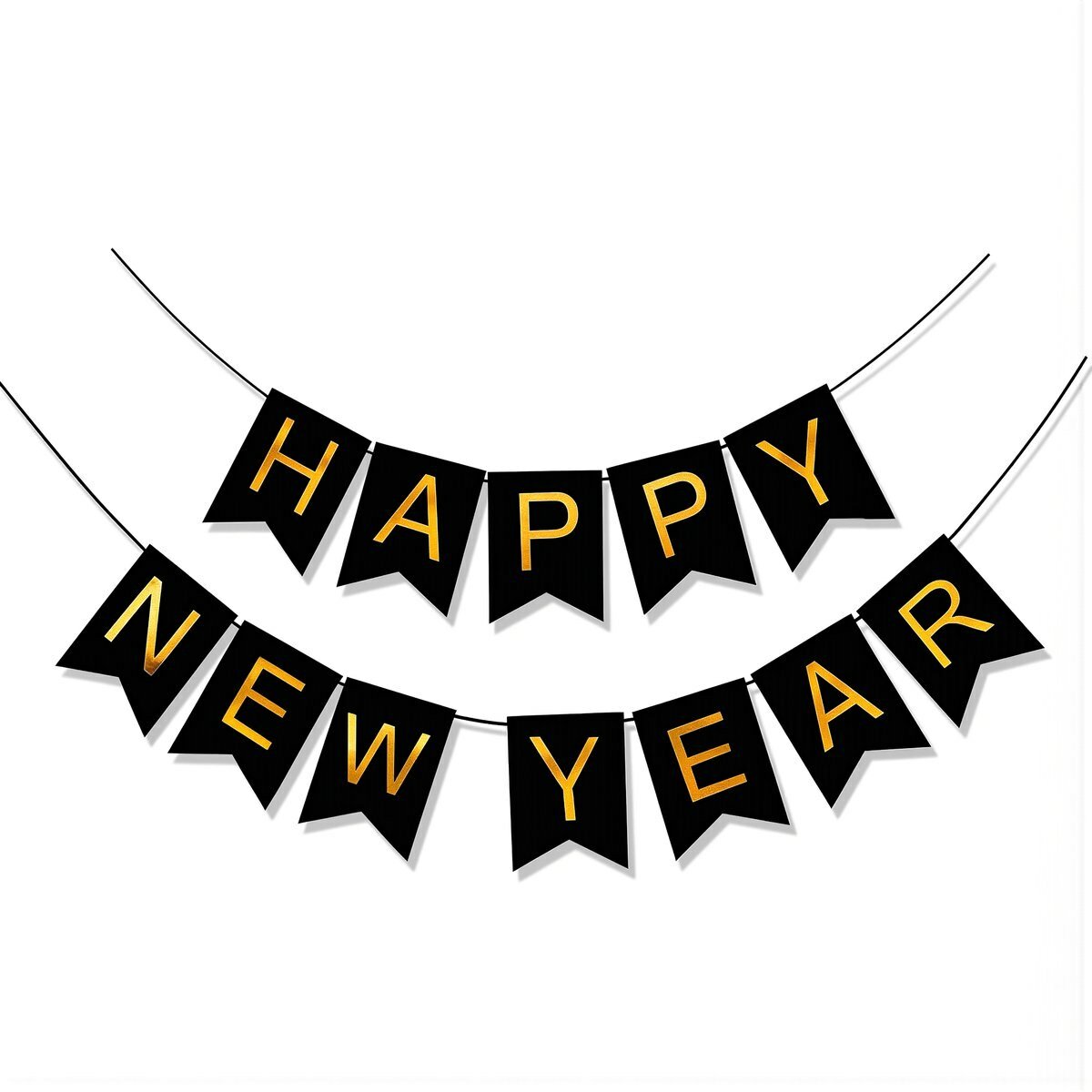 Украшение для новогодней вечеринки черный золотой флаг баннер HAPPY NEW YEAR подходит для дома кафе магазина мероприятия декор пространства полный комплект для подвешивания, Баннер с надписью HAPPY NE