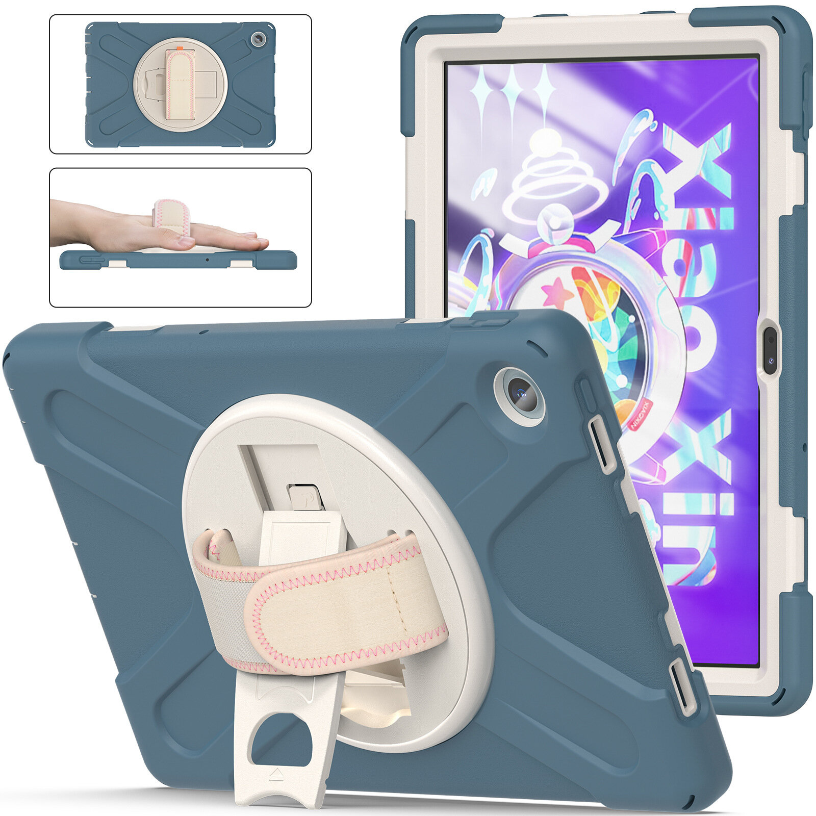 Противоударный чехол-бампер MyPads для Lenovo Tab M10 Plus 3rd Gen и Xiaoxin Pad 2022 с держателем для руки, синий