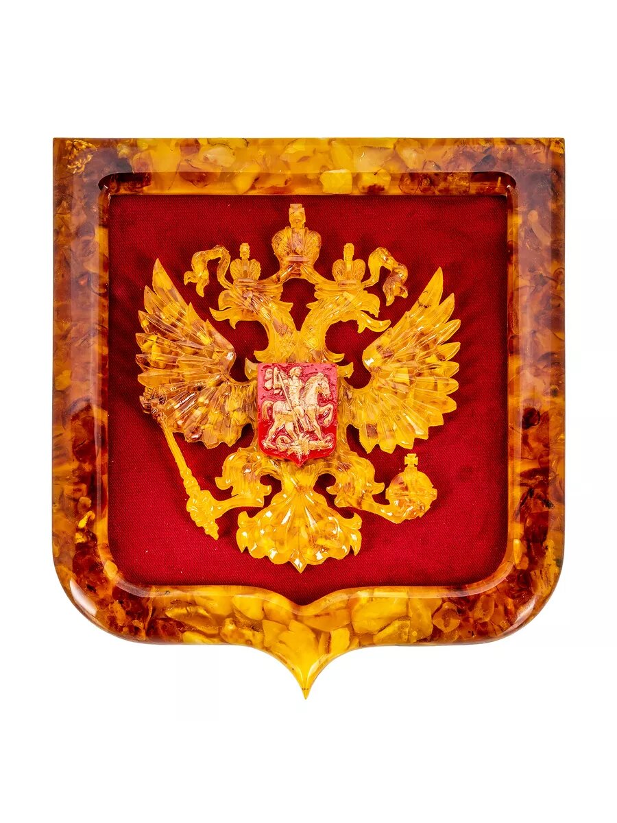 Панно янтарное «Герб РФ на щите» 33х30 см