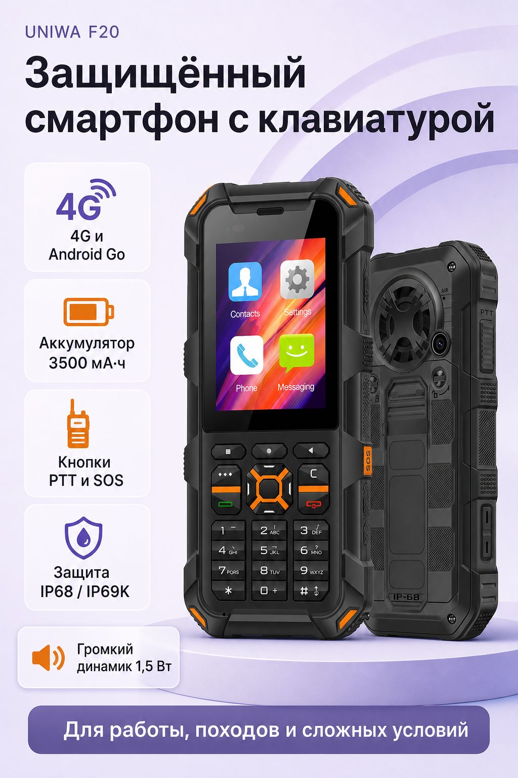 Uniwa F20 защищенный телефон