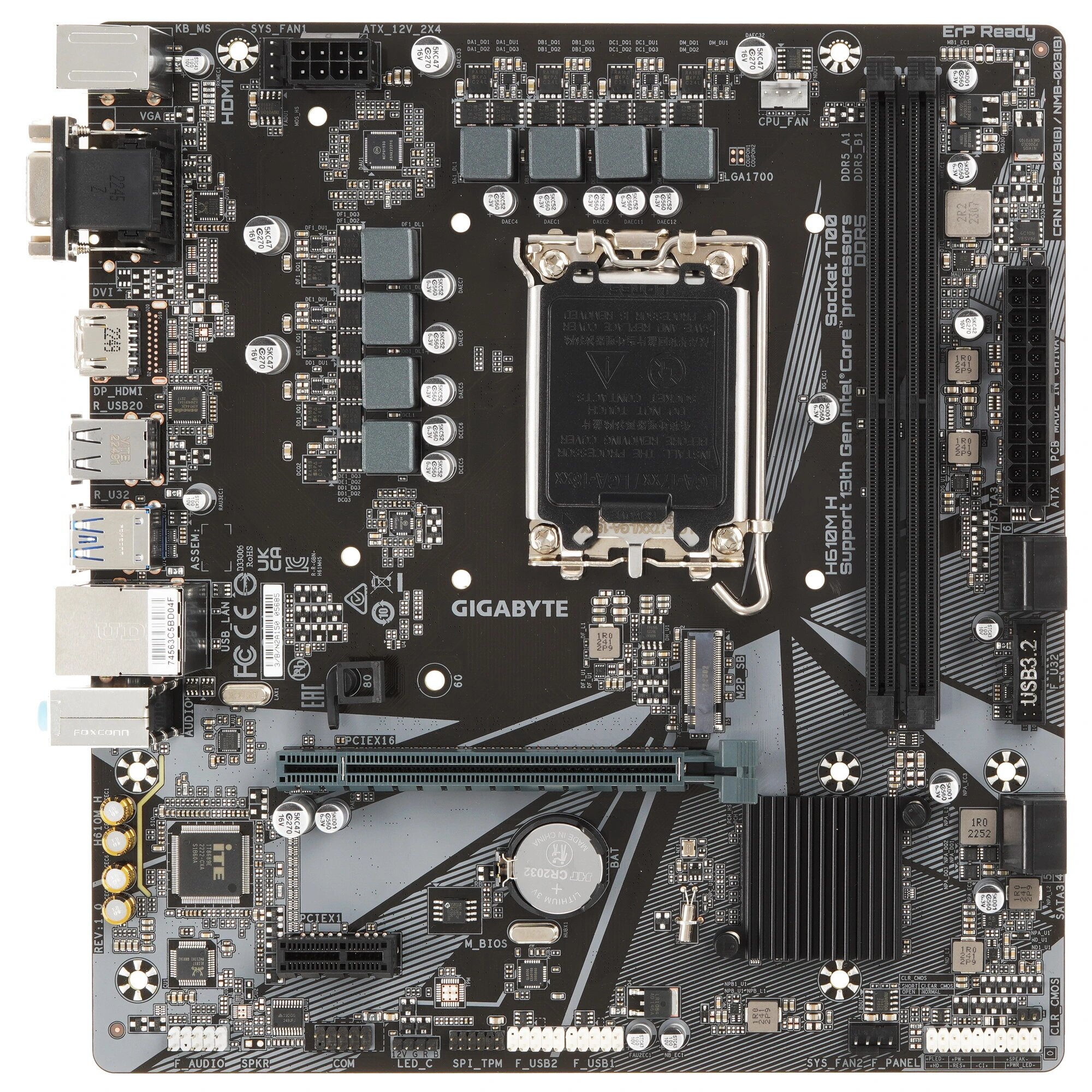 Материнская плата Gigabyte H610M H V2, LGA1700, H610, 2*DDR5, 4*SATA, mATX D-Sub+HDMI