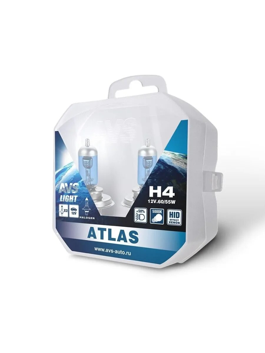 Лампа галогенная H4 12 В 60/55 Вт ATLAS (PB/5000К/PB), арт. A78908S