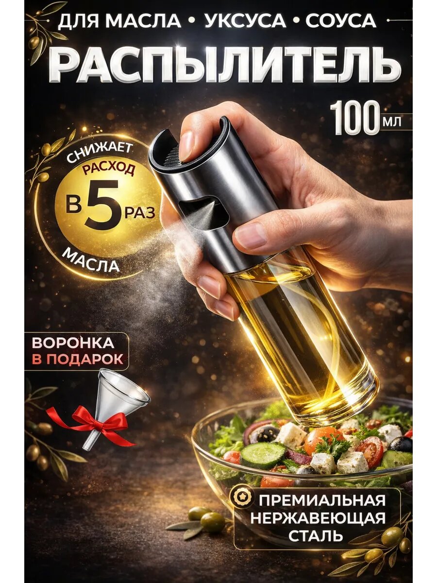 Дозатор масла и уксуса, с дозатором, с воронкой, для разных видов масел, 100 мл