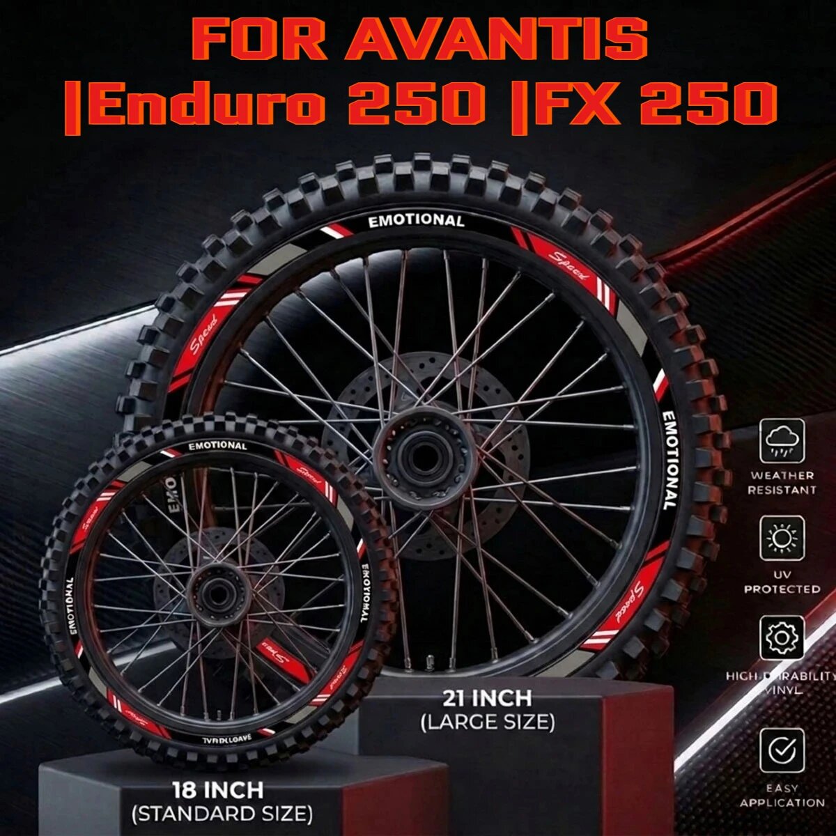 Наклейка на обод колеса Avantis Enduro FX250, Red Set