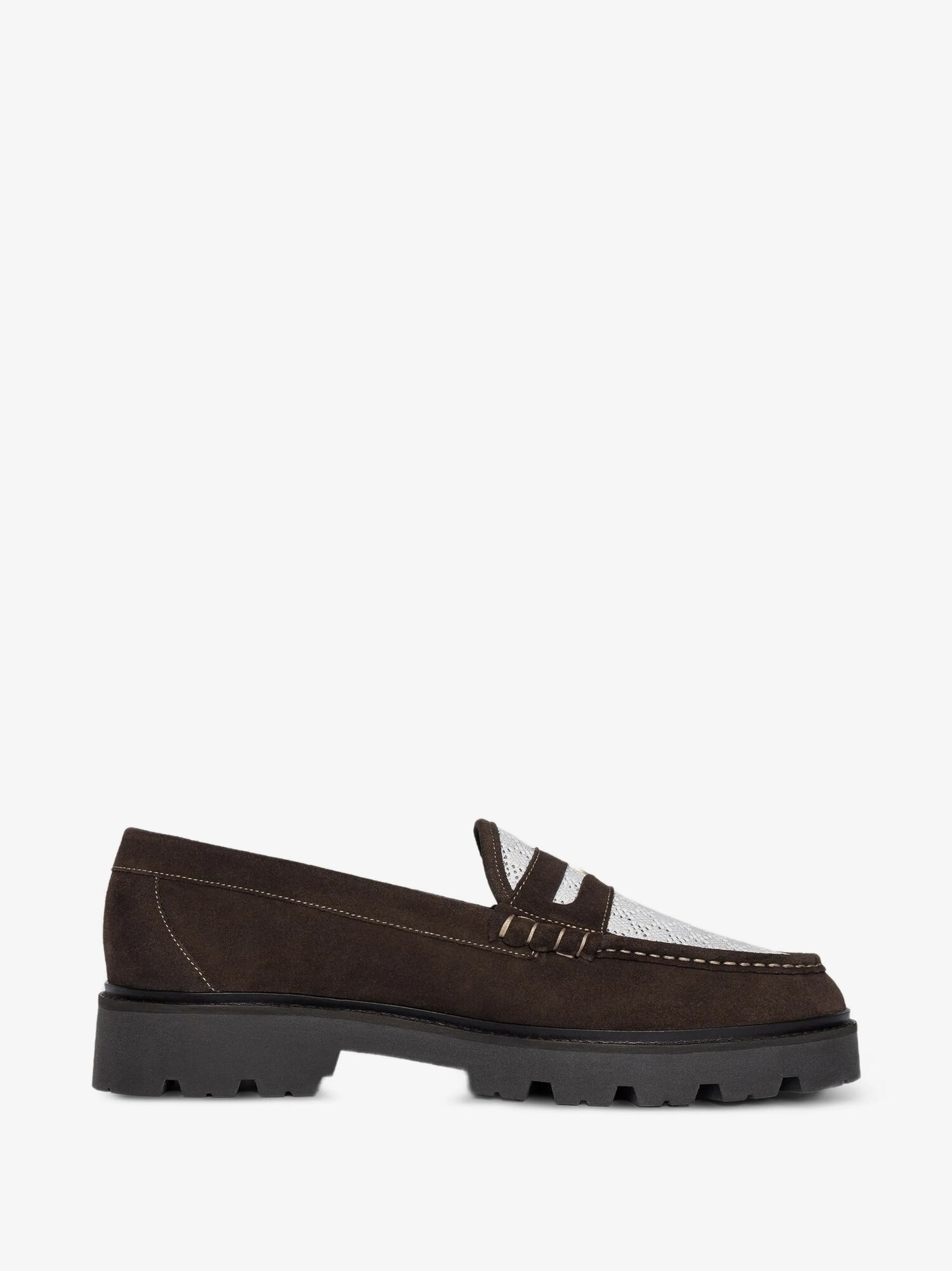 Лоферы MANIERE DE VOIR Diego in brown/white suede & crochet penny loafers
