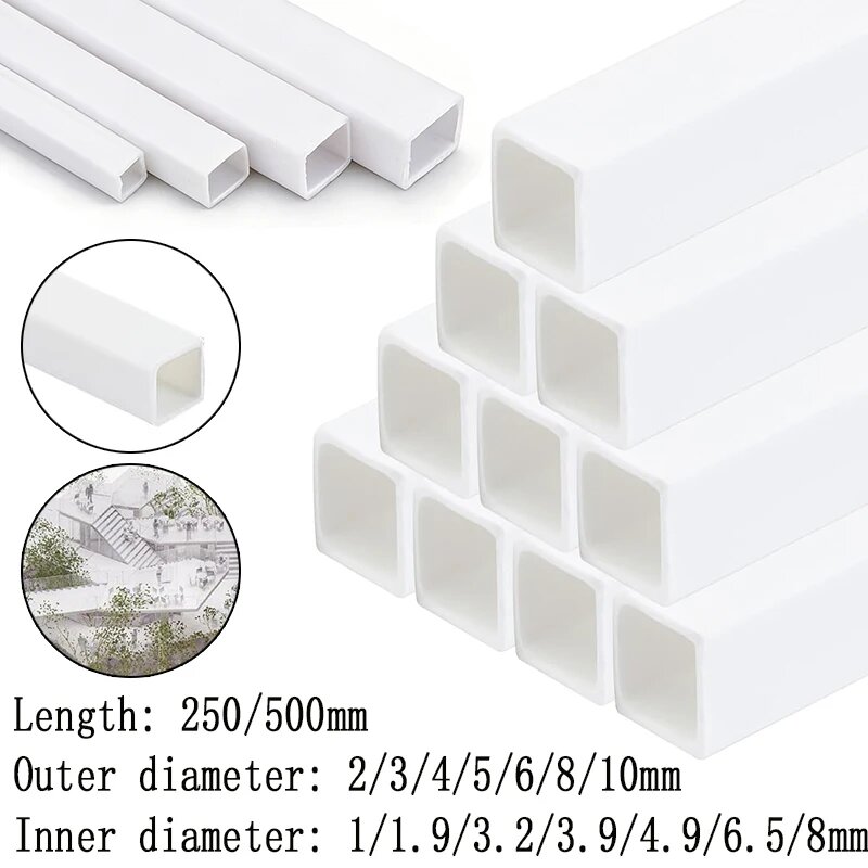Белые квадратные трубы из АБС-пластика 250/500 мм 5x3.9mm, 250mm 10Pcs