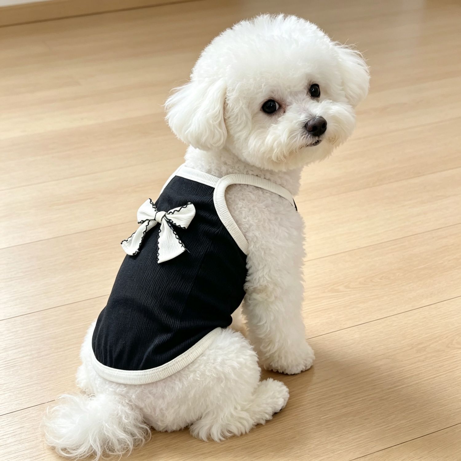 Chic Small Dog Cat Suspender Vest Summer Ribbed Pet Clothes with Bow Knot Decor Breathable Sleeveless Puppy Kitten Shirt(S-черный)