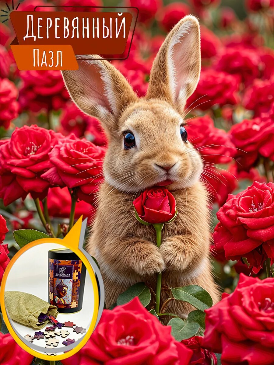 Деревянные пазлы зайка