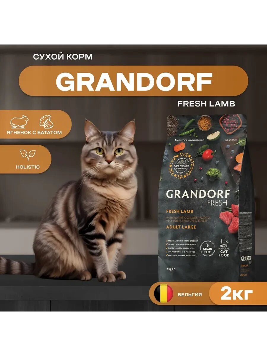 Сухой корм для кошек крупных пород с ягненком 2 кг