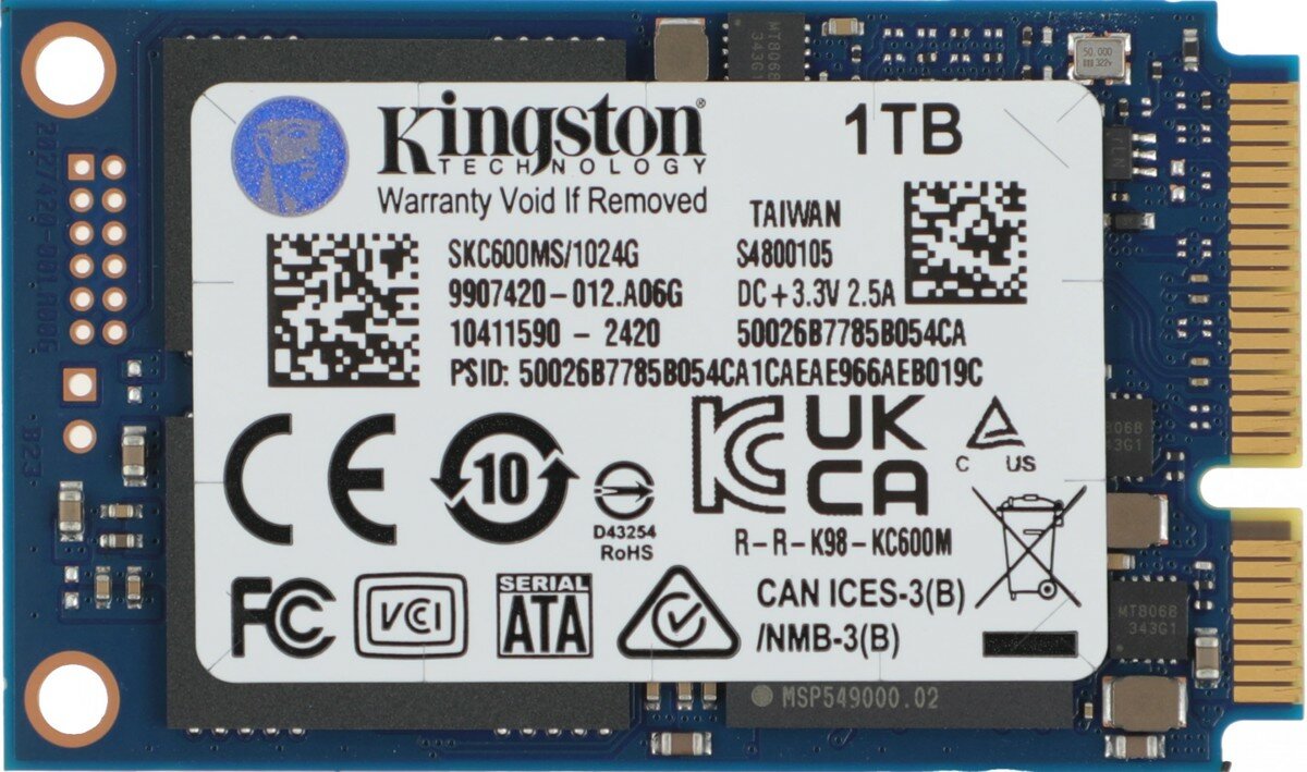SSD накопитель Kingston KC600 SKC600MS/1024G 1ТБ, mSATA, mSATA, mSATA