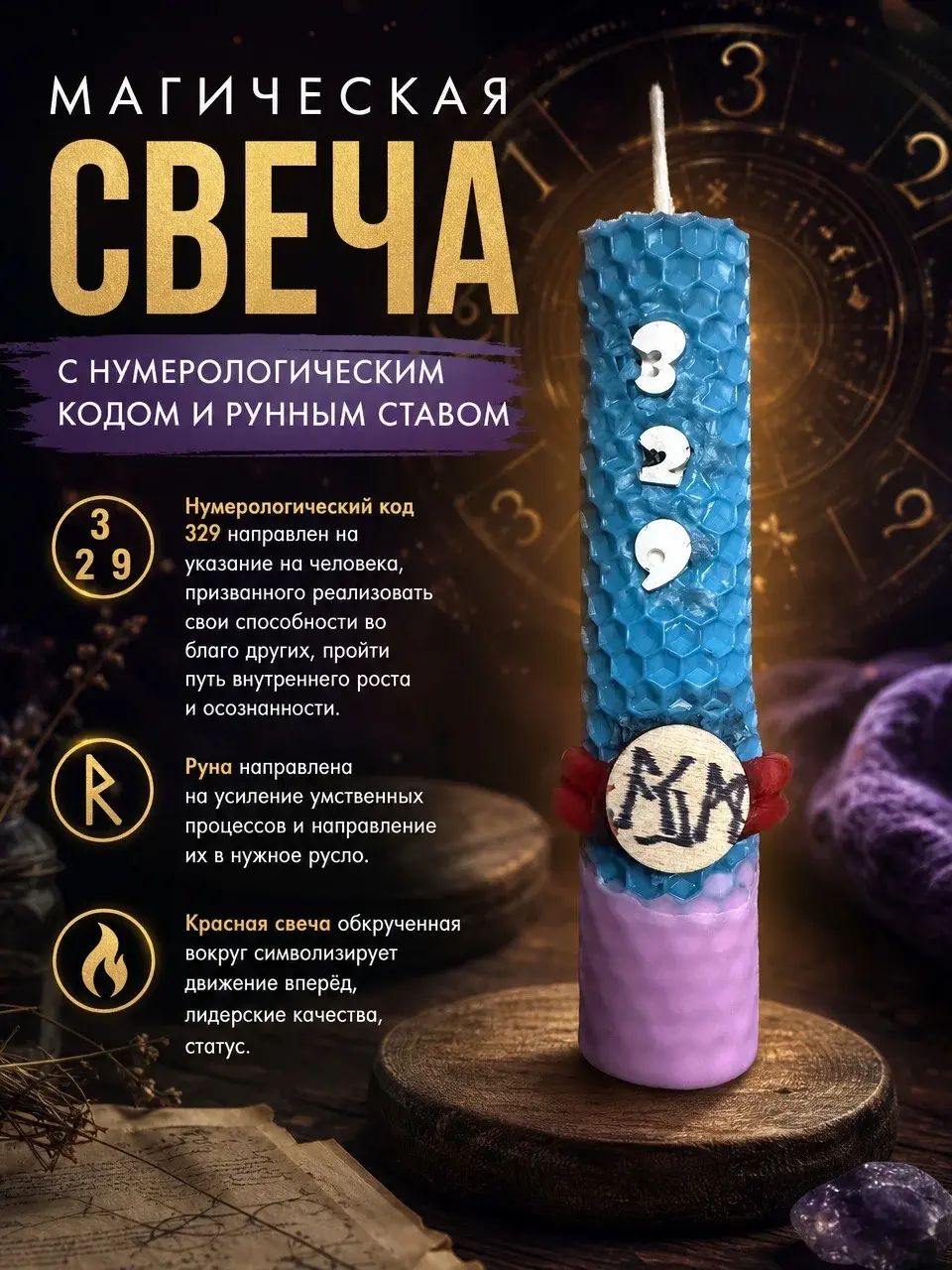 Магическая свеча с нумерологическим кодом и рунным ставом