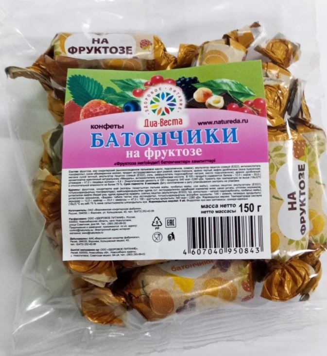 Конфеты батончик на фруктозе 150г