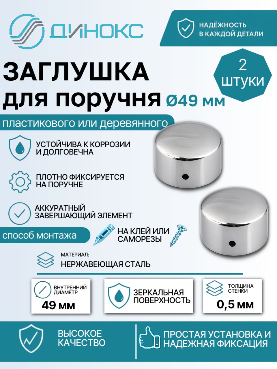 Заглушка для поручня ПВХ или дерева круглая 2 шт d49