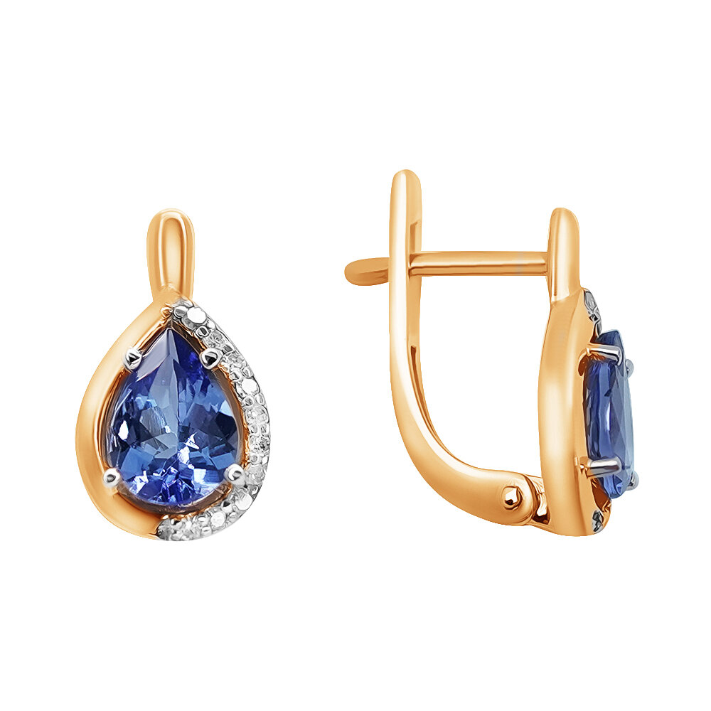 Серьги, красное золото, 585 проба, танзанит, бриллиант