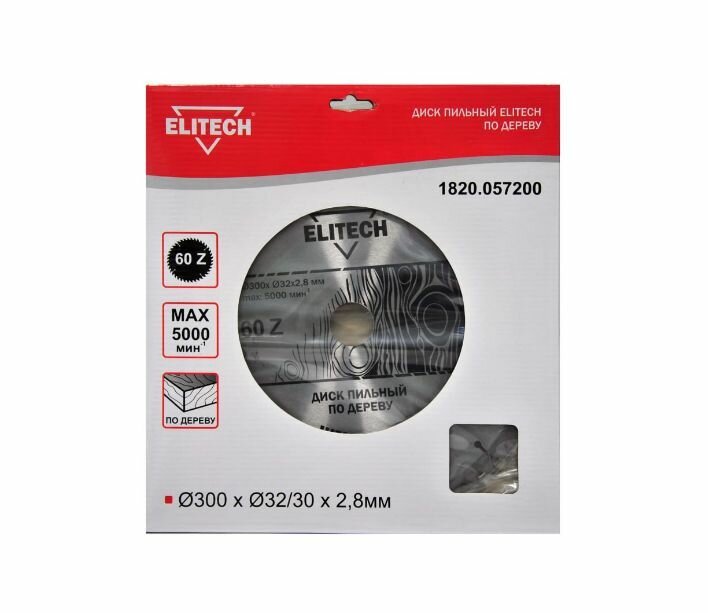 Диск пильный ELITECH 1820.057200 300х32/30х2,8мм, 60зубов, для дерева
