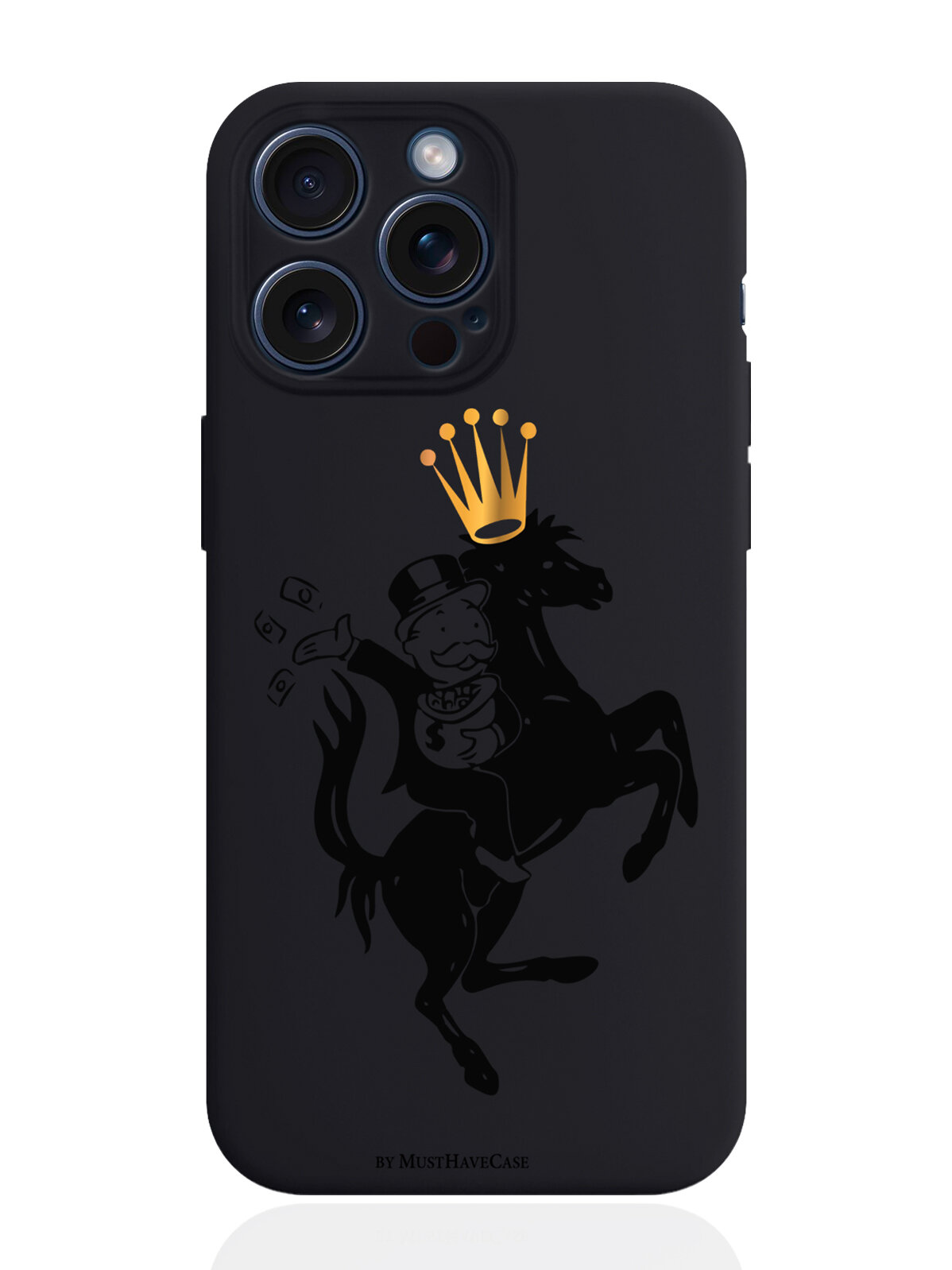 Чехол для смартфона iPhone 15 Pro Max черный силиконовый Monopoly на коне