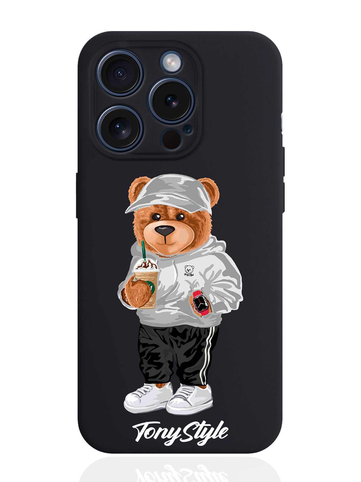 Чехол для смартфона iPhone 15 Pro черный силиконовый Tony Style с кофе