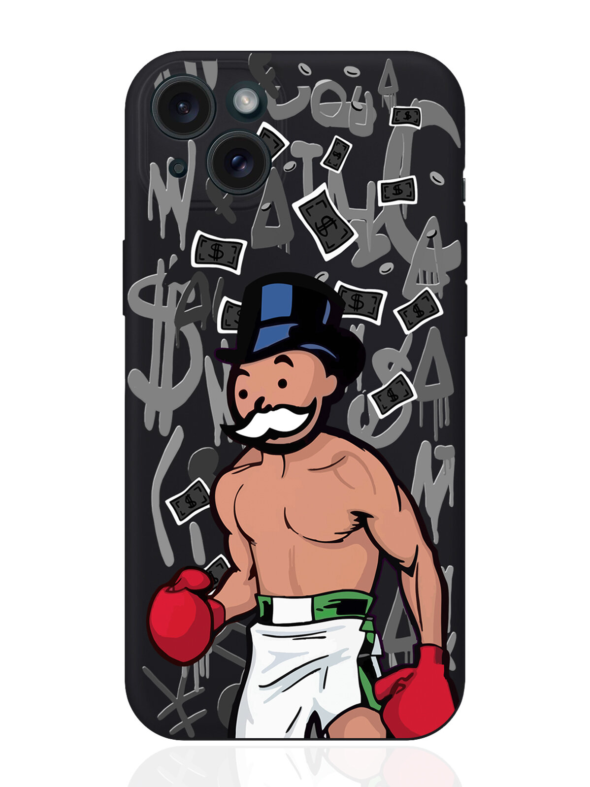 Чехол для смартфона iPhone 15 Plus черный силиконовый Monopoly Boxing/ Монополия Боксер