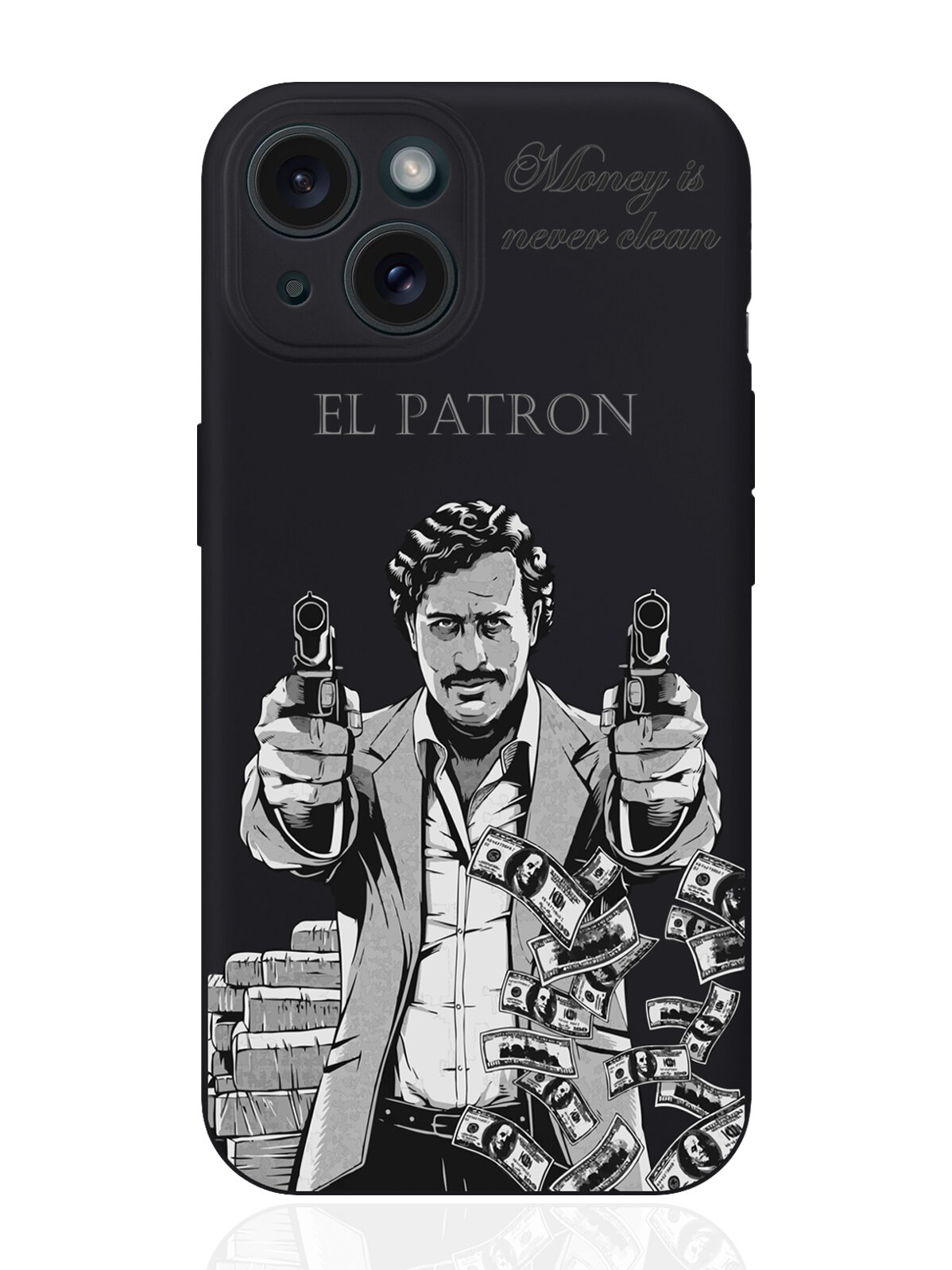 Чехол для смартфона iPhone 15 черный силиконовый El Patron Pablo Escobar/ Пабло Эскобар