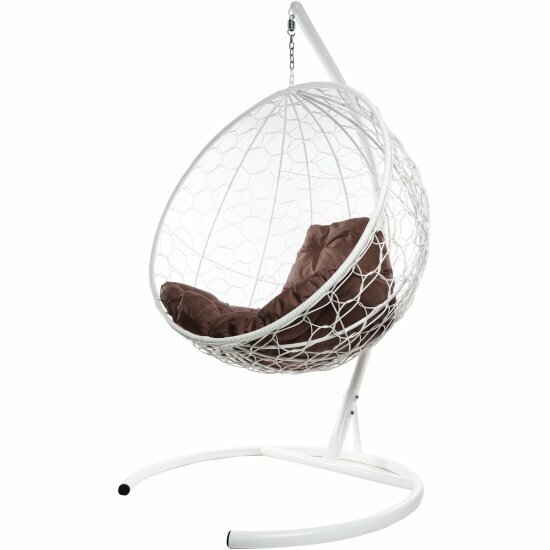 Подвесное кресло кокон M-group Круг с ротангом белое+коричневая подушка