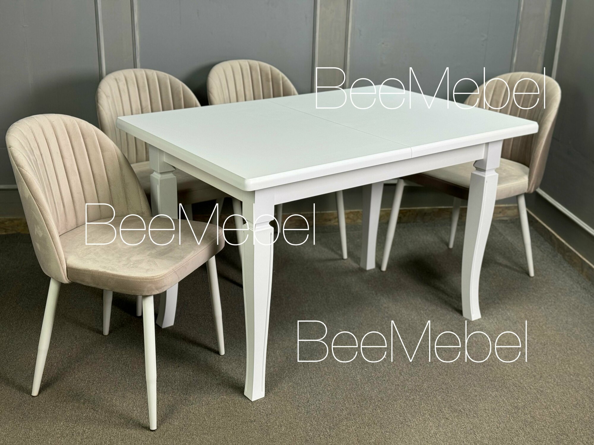 Обеденная группа, круглый стол и 4 мягких стула, МДФ/бук, 120 x 80 x 76 см