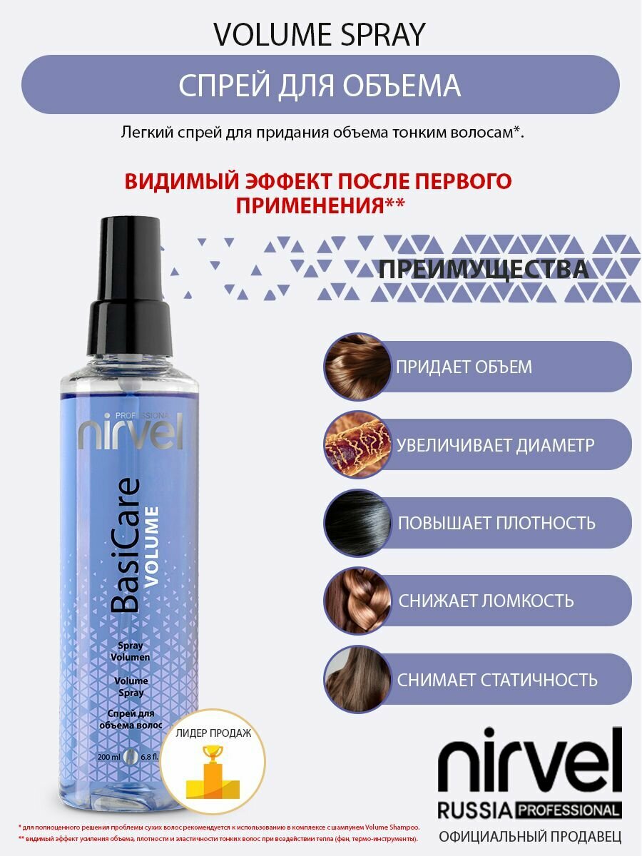 NIRVEL Спрей для объема/ Спрей для объема волос VOLUME SPRAY, 200 мл.