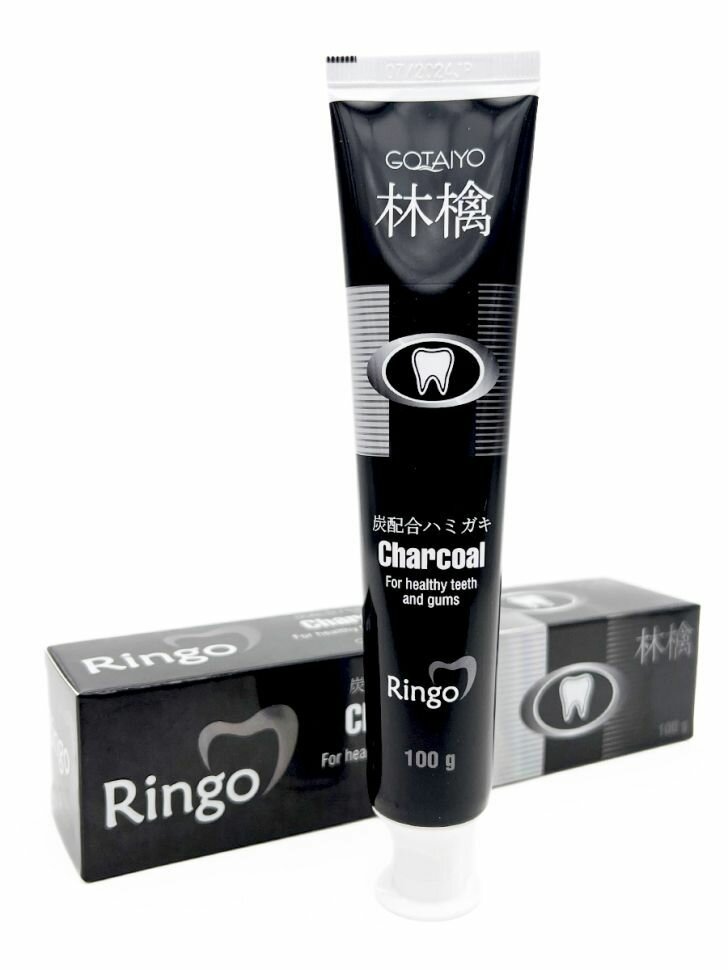Японская зубная паста отбеливающая с древесным углем Gotaiyo Ringo Charcoal Toothpaste 100 гр
