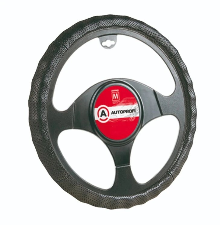 Оплётка руля Autoprofi AP-396 BK (М) Натуральная кожа черный M