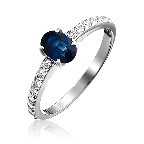 Кольцо, белое золото, 585 проба, бриллиант, сапфир