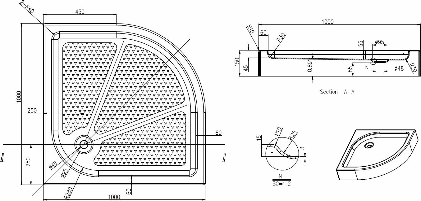 Душевой поддон Azario P210 100x100 R/L P210 R/L