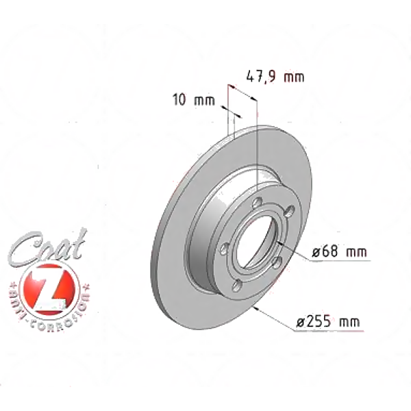 ZIMMERMANN 100.3323.20 (4B0615601B) диск торм Audi (Ауди) a6 c5 quattro / allroad 97- зад не вент 255x10