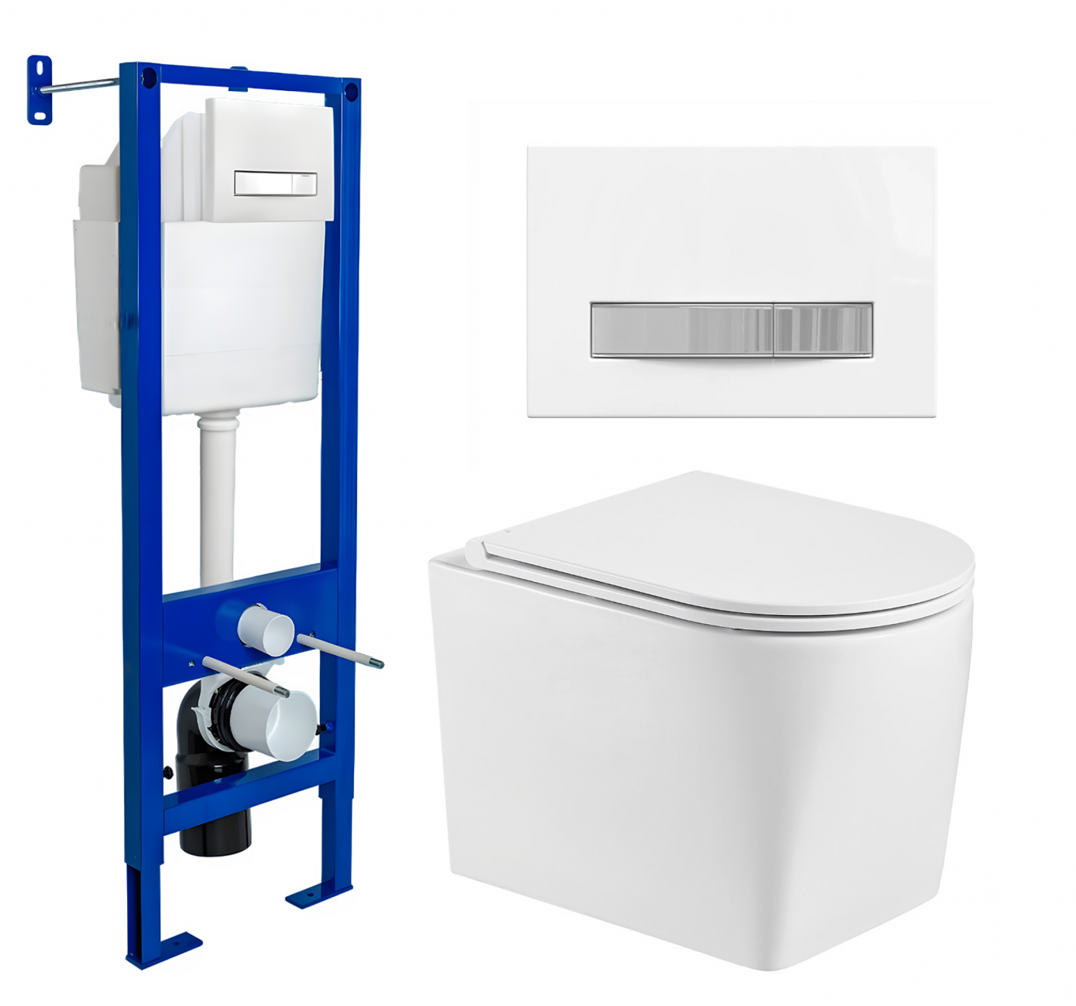 Комплект 3 в 1 инсталляция Berges Atom Line 410 + Унитаз подвесной WeltWasser Nesenbach 004 GL-WT + кнопка белая, хром