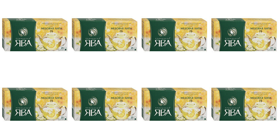 Чай зеленый в пакетиках для чашки Принцесса Ява Медовая липа, 25*1,5 г (комплект 8 шт.) 6014383