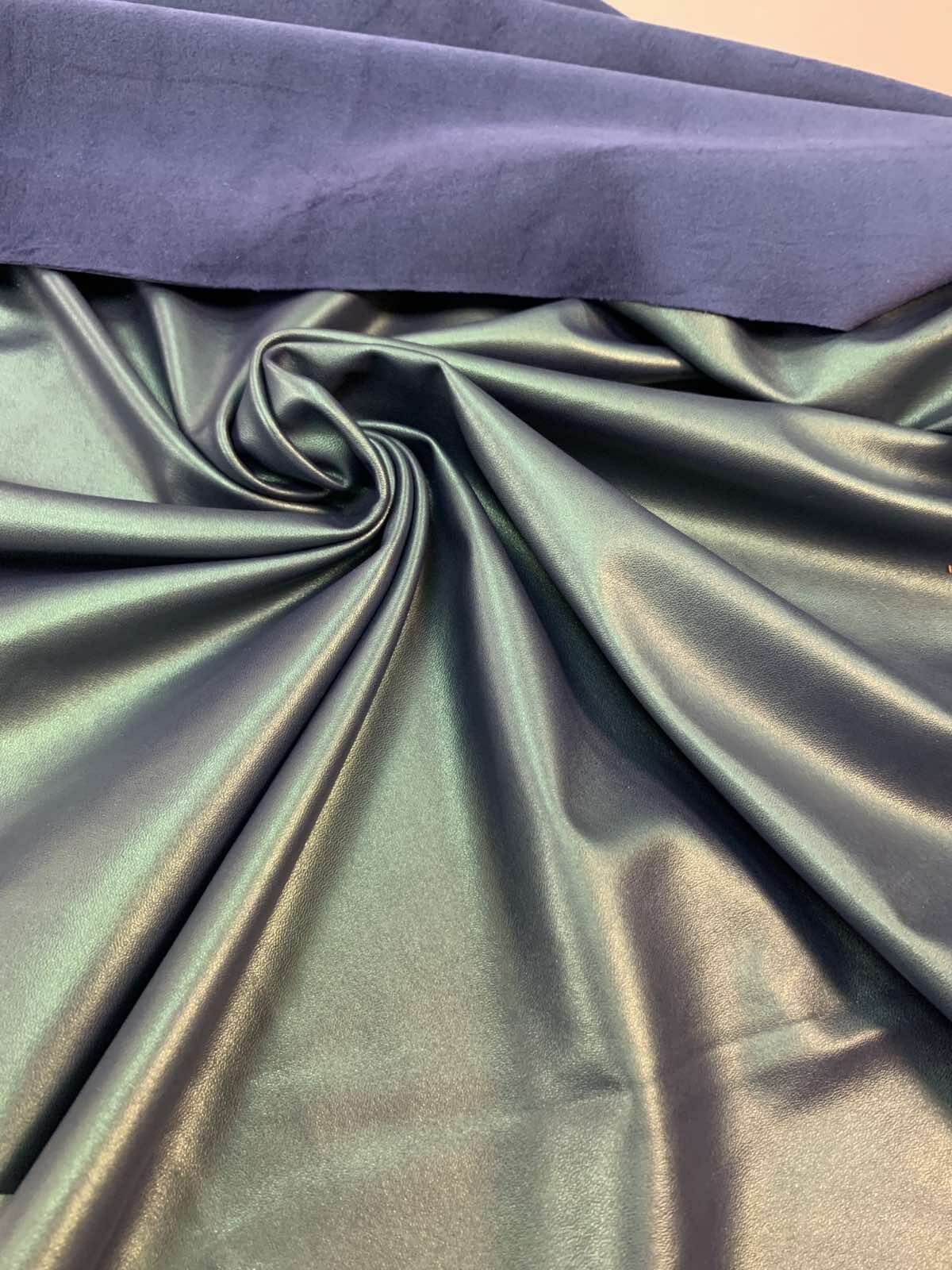 Ткань для шитья и рукоделия Экокожа на велюре синяя, отрез 100 х 150см