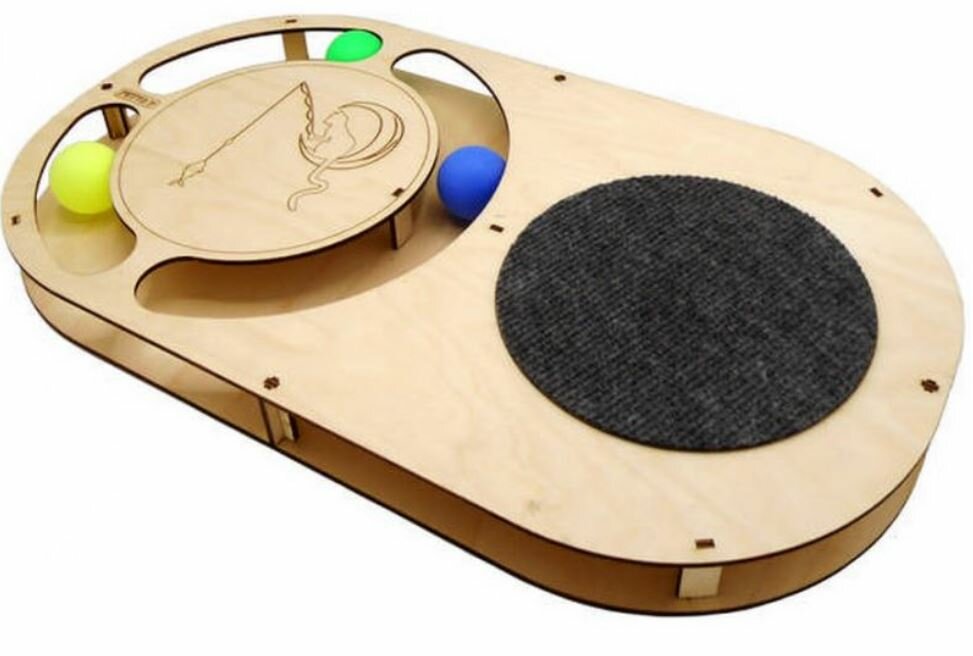 GoSi Игрушка для кошек развивающая Овал с шариками и когтеточкой, 49*27*3,6 см