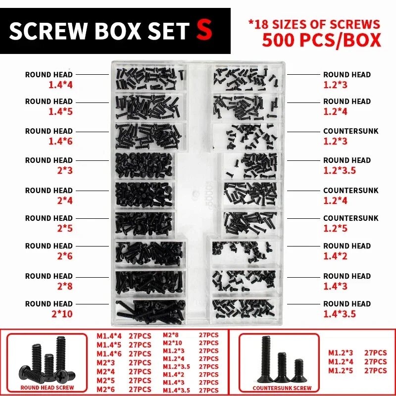 Набор винтов M1.2 M1.4 M2 для ремонта компьютеров S set, 1 BOX