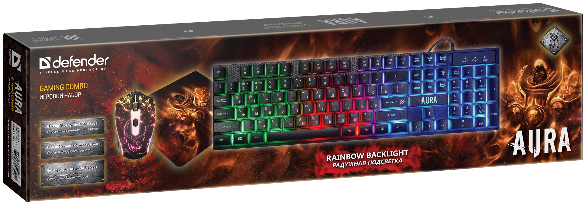 Defender Игровой набор Aura MKP-117 RU, Light, мышь+клавиатура+ковер