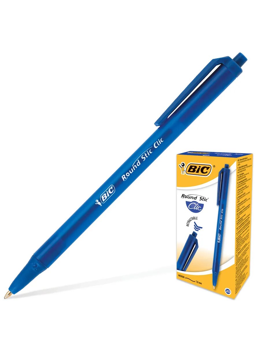 20шт Ручка шариковая автоматическая BIC "Round Stic Clic",